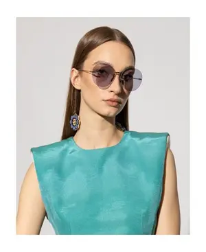 Gucci Round Frame Sunglasses With Floral Appliques - Blue