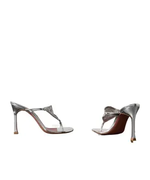 Amina Muaddi Metallic Leather Mules With Crystal Embellishments