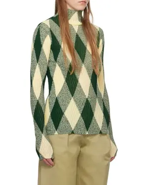 Burberry Argyle High-neck Knit Jumper - Green