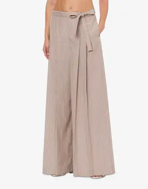 Alberta Ferretti Striped Pleated Wide-leg Trousers - Nude