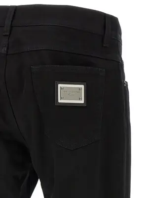 Dolce & Gabbana Mercury Logo Plaque Straight Leg Jeans - Black