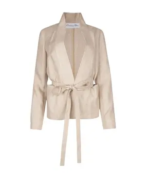 Dior Long-sleeved Belted Jacket - Nude