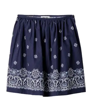 Miu Miu Navy Printed Poplin Flared Skirt With Lace Trim