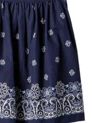 Miu Miu Navy Printed Poplin Flared Skirt With Lace Trim