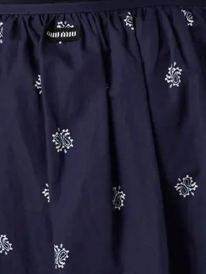 Miu Miu Navy Printed Poplin Flared Skirt With Lace Trim