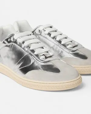 Versace Greca Court Metallic Sneakers - Silver
