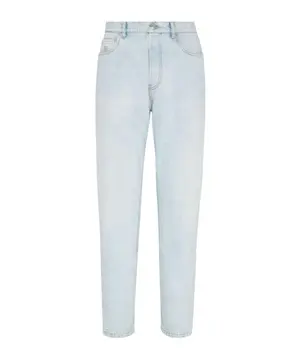 Brunello Cucinelli Mid-rise Jeans With Logo Patch - Light Denim