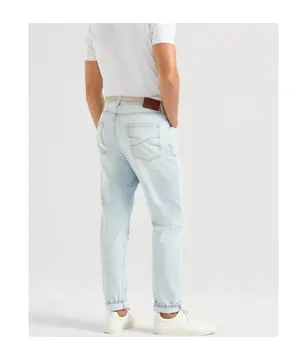 Brunello Cucinelli Mid-rise Jeans With Logo Patch - Light Denim