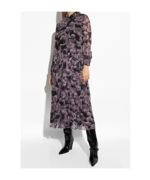 Tory Burch Floral Print Pleated Silk Maxi Dress