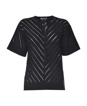 JIL SANDER Striped Tasseled Short-sleeved Top