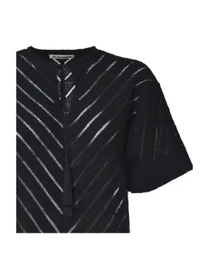 JIL SANDER Striped Tasseled Short-sleeved Top