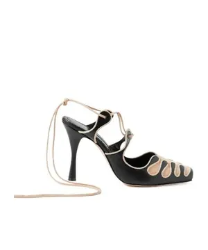 Manolo Blahnik Leather And Suede Pumps With Tie Fastening