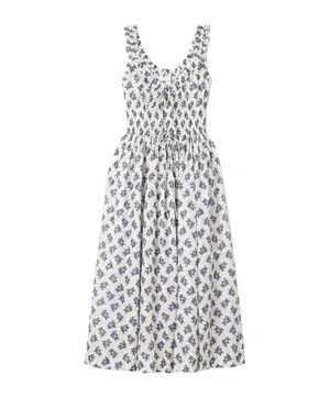 DÔEN Emmaretta Pleated Floral Print Midi Dress - Blue