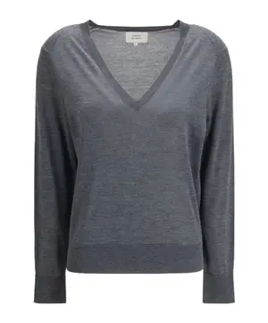 Loulou De Saison Julio Fine V-neck Knit Sweater - Gray