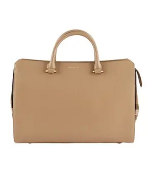 Burberry Banner Check-panel Leather Tote Bag