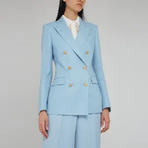 Tagliatore Long-sleeved Double-breasted Suit Jacket - Blue