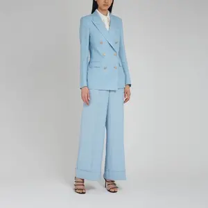 Tagliatore Long-sleeved Double-breasted Suit Jacket - Blue