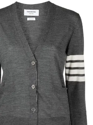 Thom Browne 4 Bar V-neck Cardigan - Medium Gray