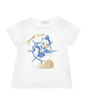 Monnalisa Graphic Print Rhinestone Embellished T-shirt - White