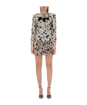 Pleated Floral Mini Dress