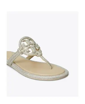 Tory Burch Miller Pavé Embellished Thong Slippers - Nude