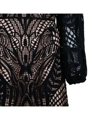 Farm Rio Guipure Lace Midi Dress With Puff Sleeves