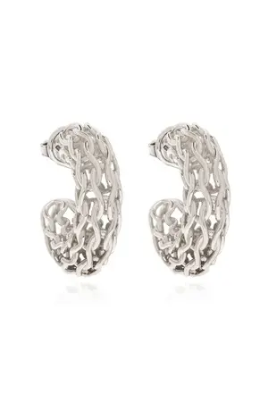 Bottega Veneta Silver Hollow-out Chain Hoop Earrings