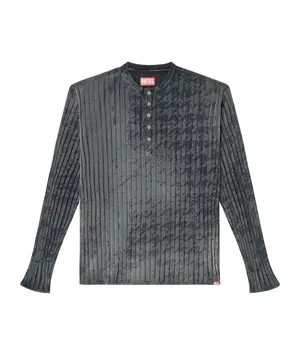 DIESEL® Ribbed Henley Top With Houndstooth Motif