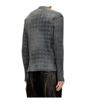 DIESEL® Ribbed Henley Top With Houndstooth Motif
