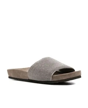 Brunello Cucinelli Embellished Logo Flat Sandals - Silver