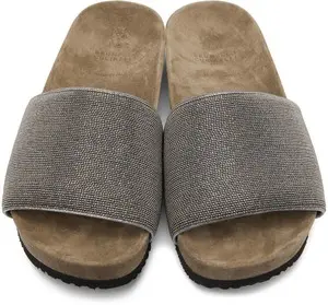Brunello Cucinelli Embellished Logo Flat Sandals - Silver