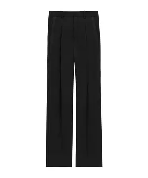 Saint Laurent Wool High-waisted Carrot Leg Pleated Pants With Ribbon Detail