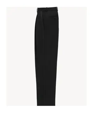 Saint Laurent Wool High-waisted Carrot Leg Pleated Pants With Ribbon Detail