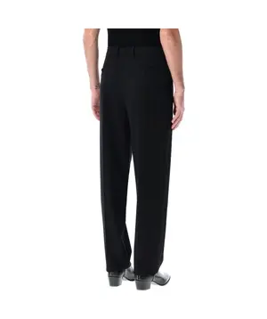 Saint Laurent Wool High-waisted Carrot Leg Pleated Pants With Ribbon Detail