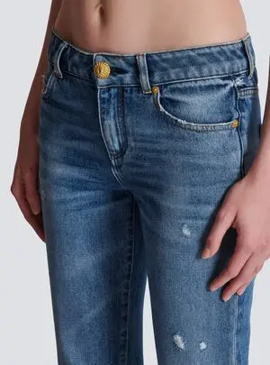 Balmain Kick Flare Jeans With Logo Detail - Blue