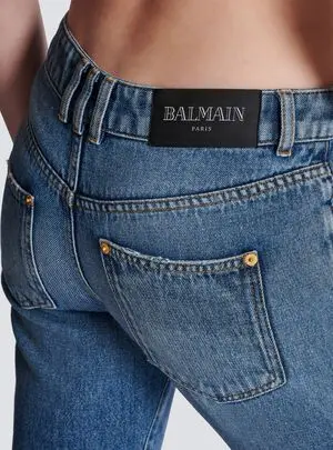 Balmain Kick Flare Jeans With Logo Detail - Blue
