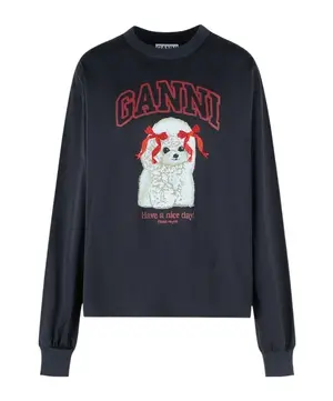 GANNI Poodle Graphic Long Sleeve Sweatshirt - Phantom Black