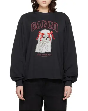 GANNI Poodle Graphic Long Sleeve Sweatshirt