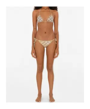 Burberry Checked Halterneck Triangle Bikini Top - Flaxen