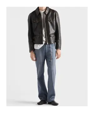 Prada Long-sleeved Zip-up Leather Jacket - Black