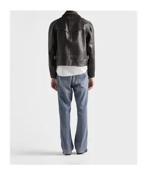 Prada Long-sleeved Zip-up Leather Jacket - Black