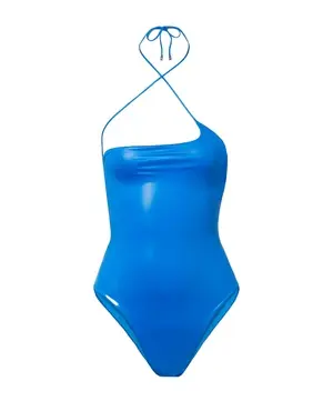 Attico Coated Halter Neck One-piece Swimsuit - Blue