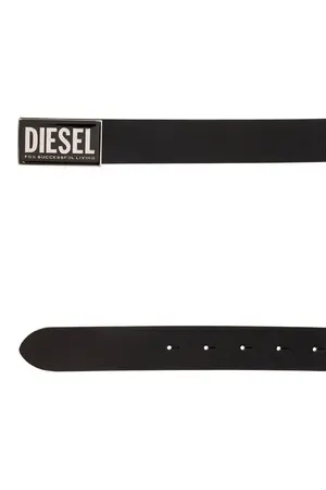 DIESEL® Logo Plaque Leather Belt - Black