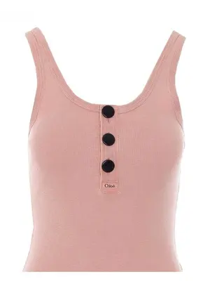 Chloé Logo Embroidered Ribbed Tank Top - Pink