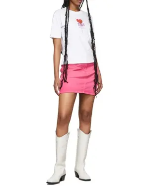 MSGM Logo Printed Denim Skirt