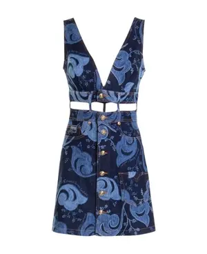 Versace Sleeveless V-neck Cut-out Denim Dress