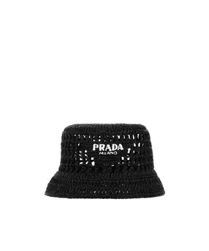 Prada Woven Bucket Hat With Embroidered Logo