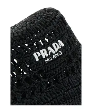 Prada Woven Bucket Hat With Embroidered Logo