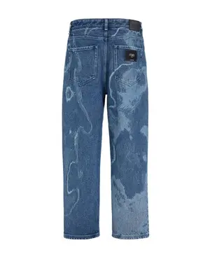 Fendi Contrasted Logo Motif Straight Leg Denim Trousers