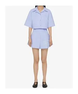 Givenchy High-waisted Shorts With Embroidered Logo - Light Blue